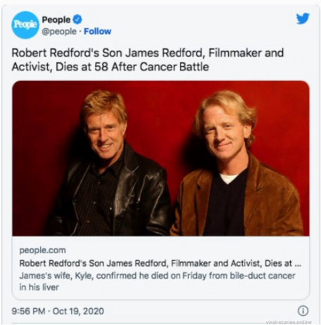 Actor Robert Redford mourns the death of his son James: “The grief is ...